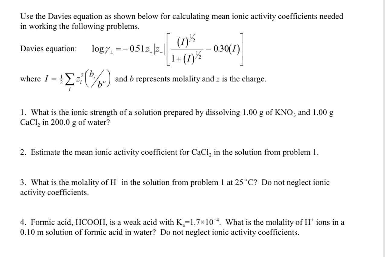 Solved Use the Davies equation as shown below for | Chegg.com