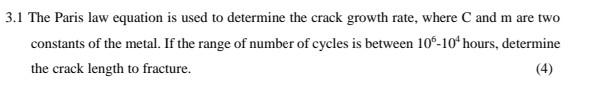 Solved 3.1 The Paris law equation is used to determine the | Chegg.com