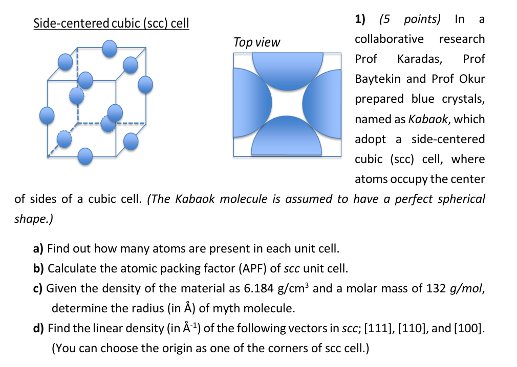 Solved Side-centered cubic (scc) cell 1) (5 points) ln a | Chegg.com