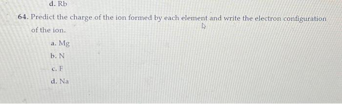 Solved 64. Predict the charge of the ion formed by each | Chegg.com