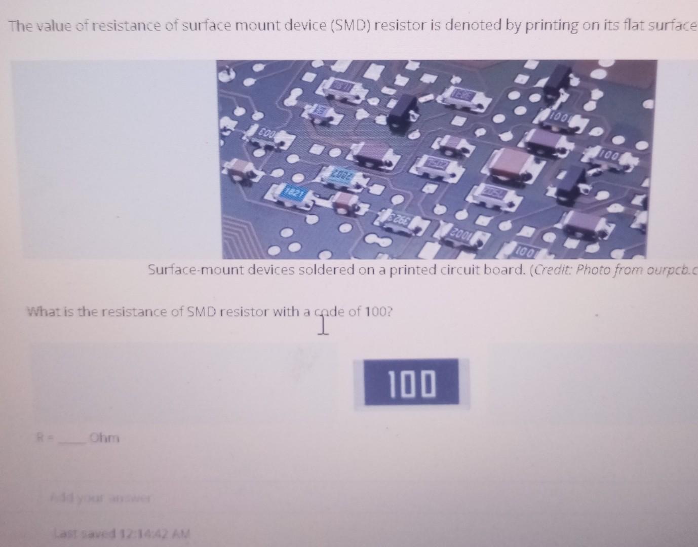 Solved The value of resistance of surface mount device (SMD) | Chegg.com