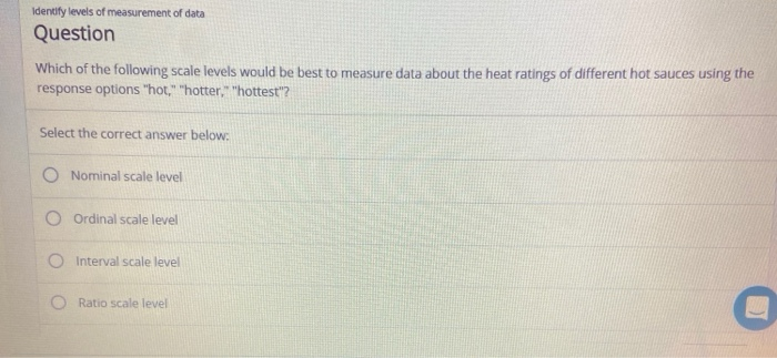 Solved Identify levels of measurement of data Question Which | Chegg.com