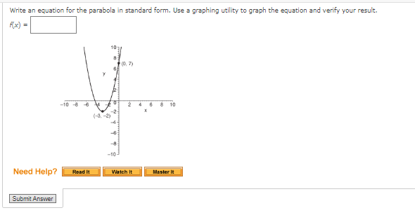 Solved Write an equation for the parabola in standard form. | Chegg.com