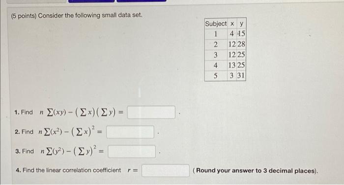 Solved (5 points) Consider the following small data set. | Chegg.com