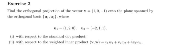 Solved Find the orthogonal projection of the vector | Chegg.com