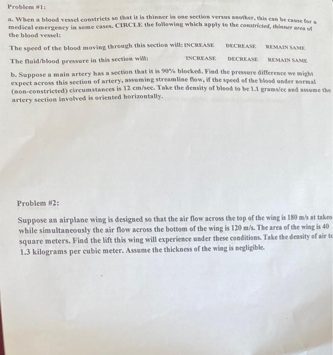 Solved Problem #1: a. When a blood vessel constricts so that | Chegg.com