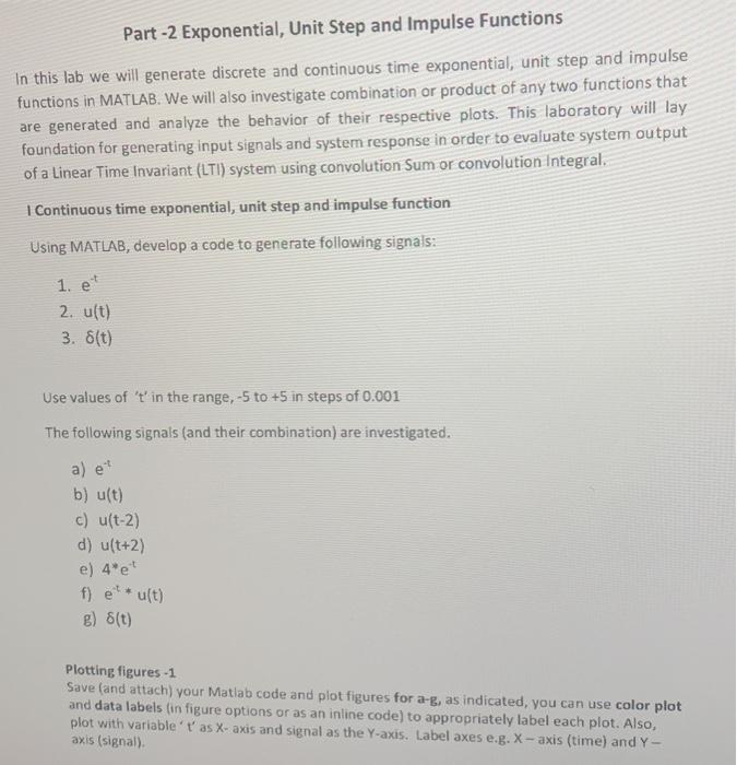 Solved Part -2 Exponential, Unit Step and Impulse Functions | Chegg.com