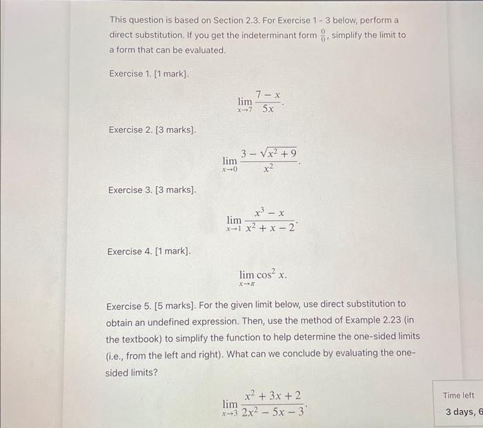 This question is based on Section 2.3. For Exercise 1 | Chegg.com
