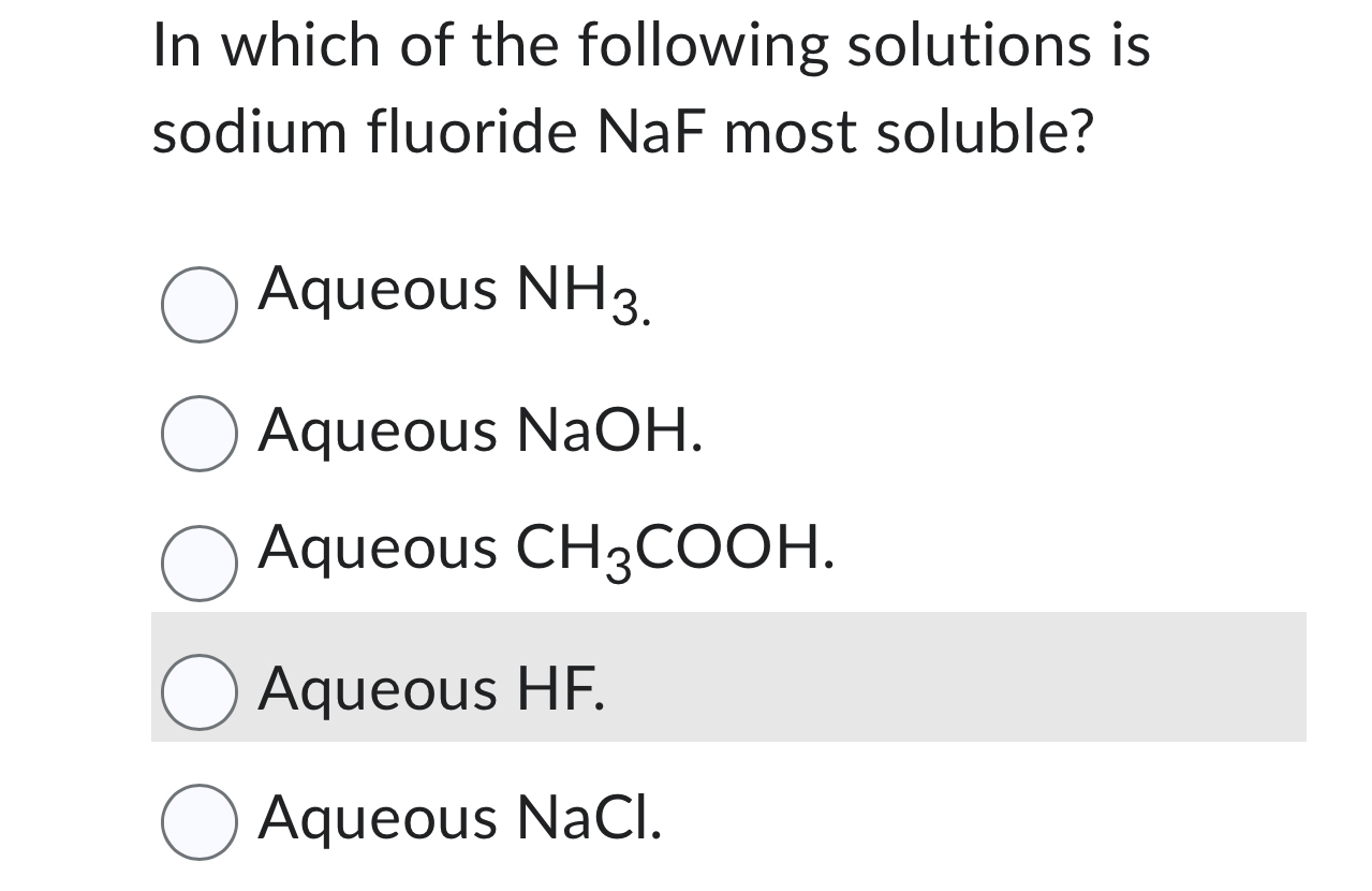 Solved In which of the following solutions is sodium | Chegg.com