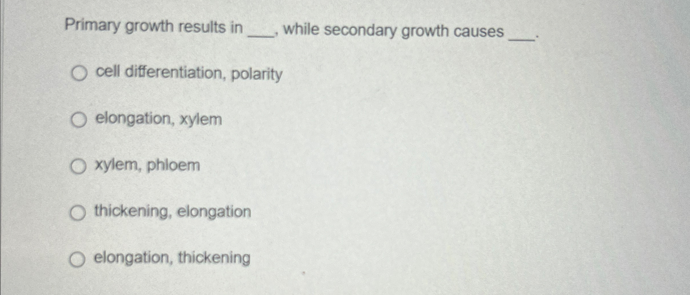 Solved Primary growth results in ﻿while secondary growth | Chegg.com