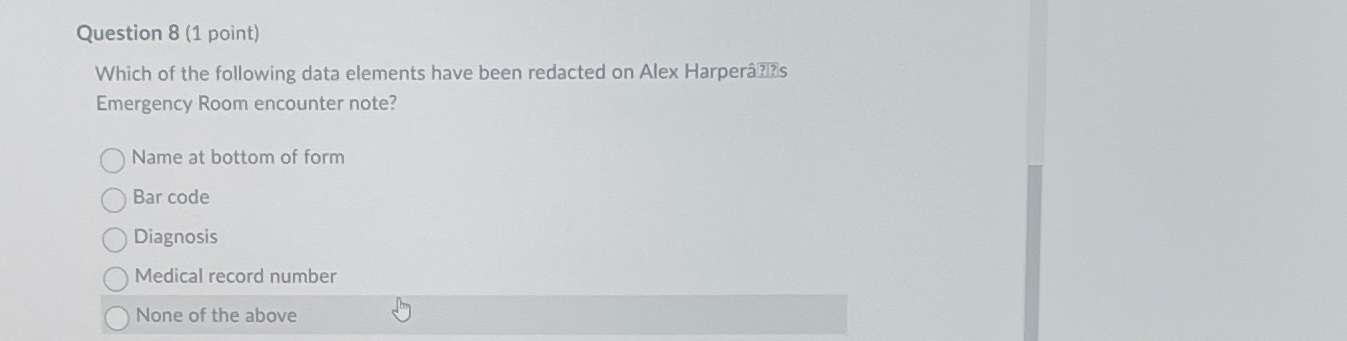 Solved Question 8 (1 ﻿point)Which of the following data | Chegg.com