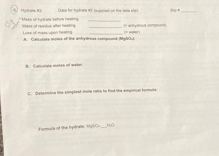 Solved 5. Use the calculated masses of the anhydrous | Chegg.com
