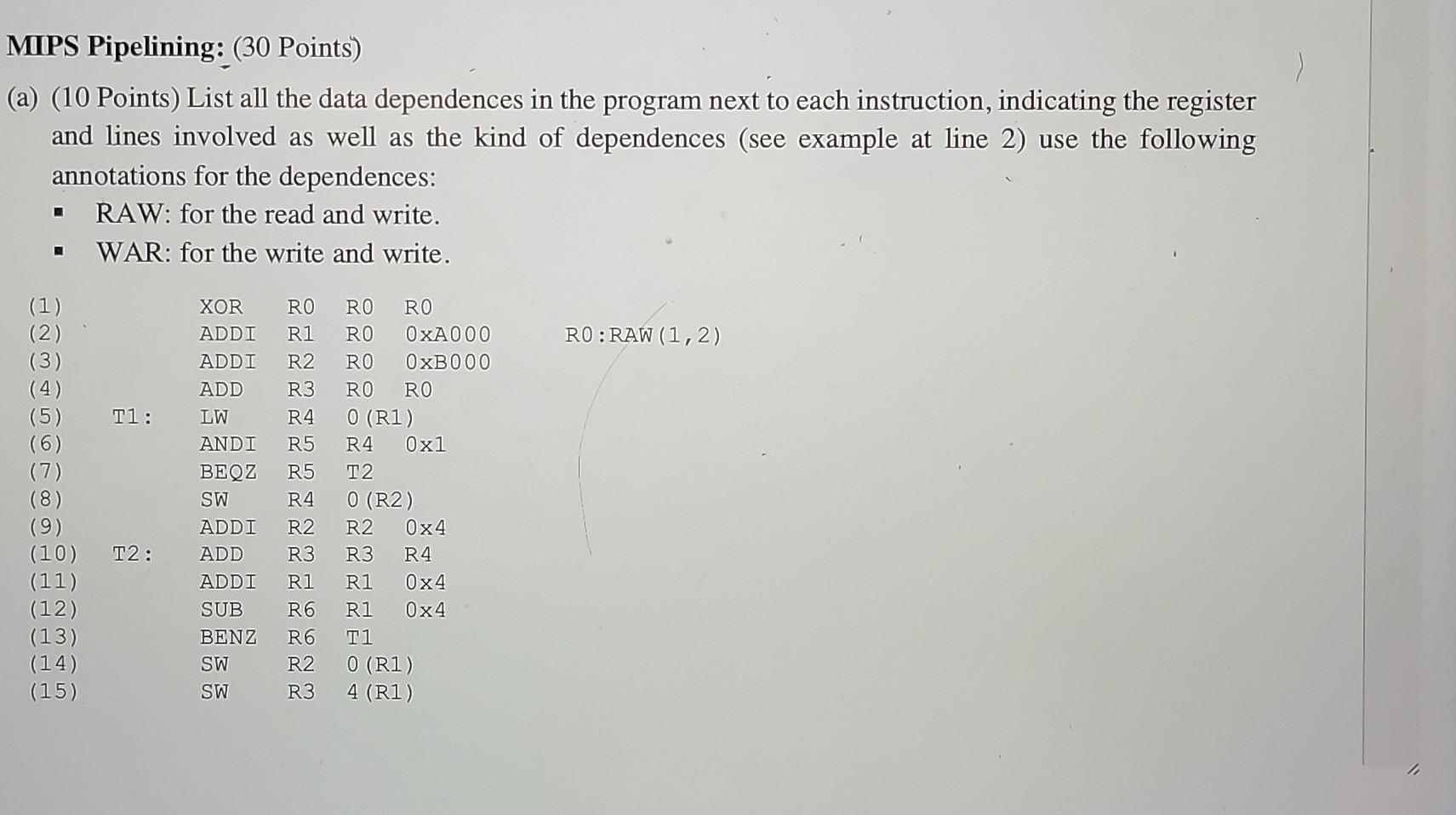 Solved MIPS Pipelining: (30 Points) (a) (10 Points) List all | Chegg.com