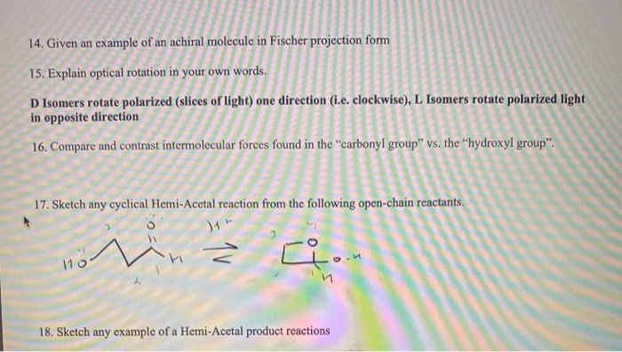 Solved 14. Given an example of an achiral molecule in | Chegg.com