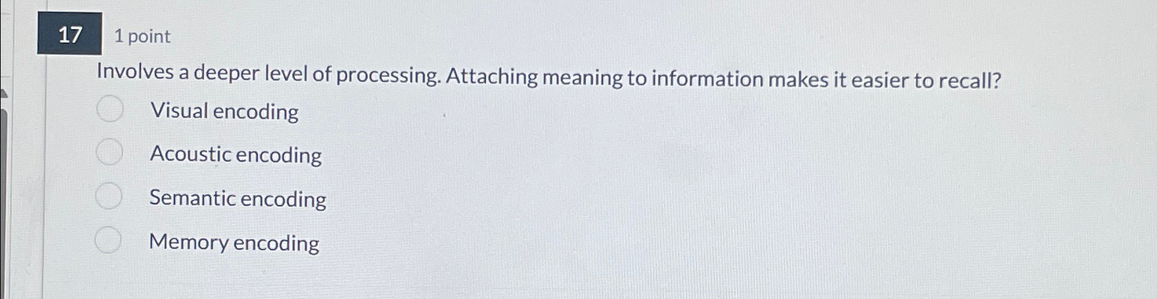 Solved 171 ﻿pointInvolves a deeper level of processing. | Chegg.com