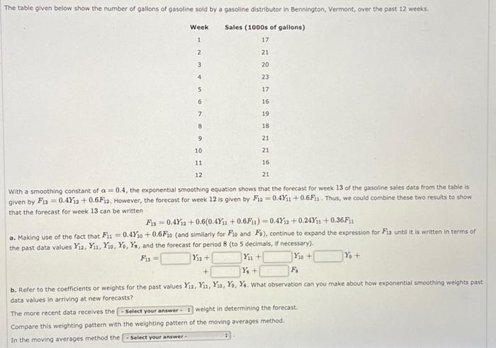 Solved With a smoothing constant of α=0.4, the exponential | Chegg.com