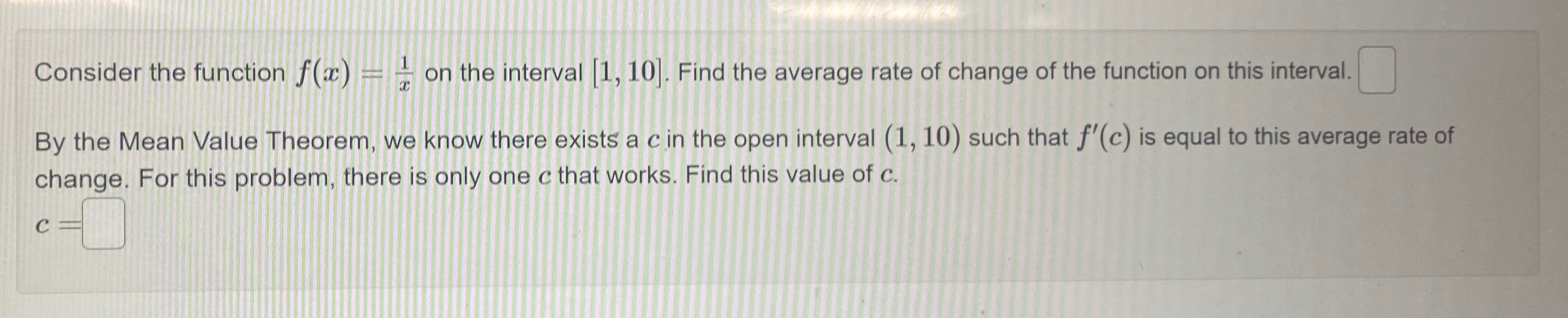 Solved Consider the function f(x)=1x ﻿on the interval 1,10. | Chegg.com