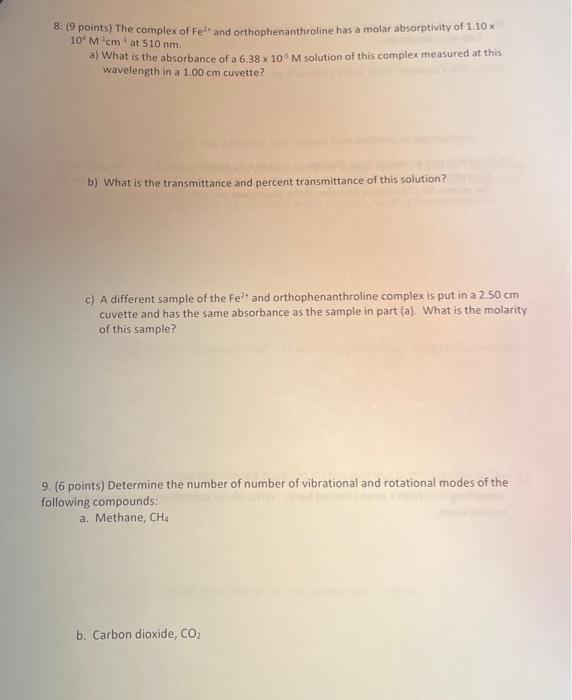 Solved 8. (9 points) The complex of Fe2t and | Chegg.com