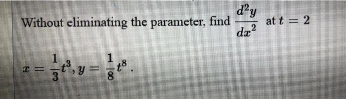 Solved day Without eliminating the parameter, find at t = 2 | Chegg.com
