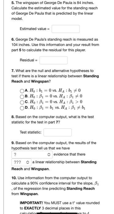 Solved \r\n\r\n5. The wingspan of George De Paula is 84 | Chegg.com