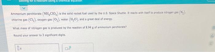 Solved Solving for a fectant using a chemical equauon | Chegg.com