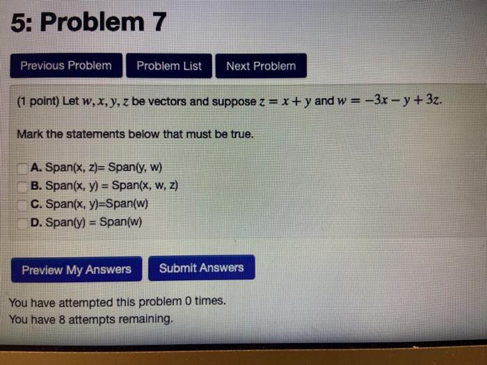 Solved 5 Problem 5 Previous Problem Problem List Next
