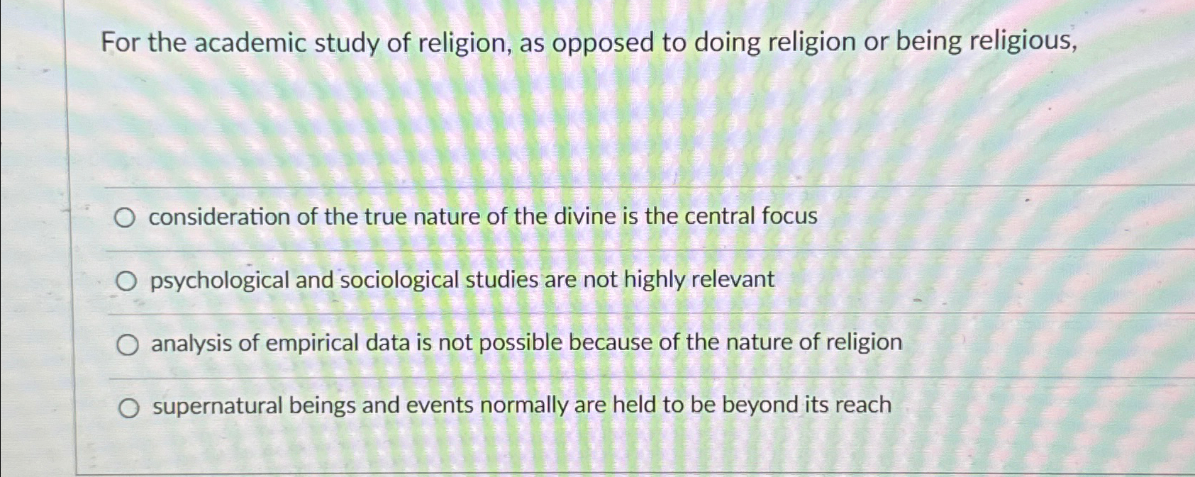 Solved For the academic study of religion, as opposed to | Chegg.com