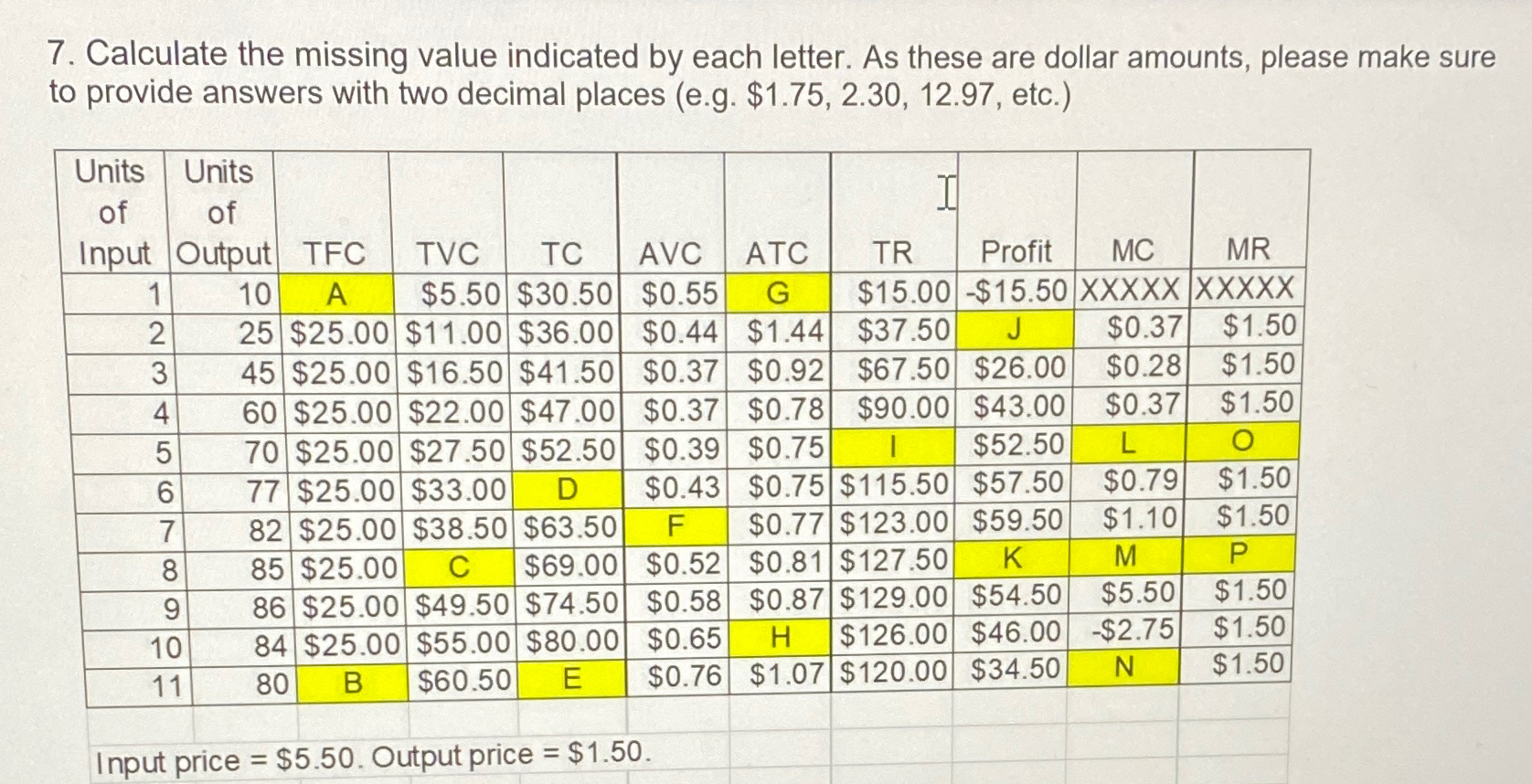 Solved Calculate the missing value indicated by each letter. | Chegg.com