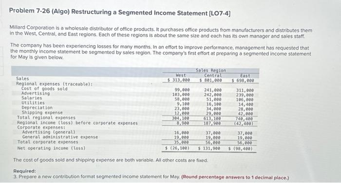 Solved Problem 7-26 (Algo) Restructuring a Segmented Income | Chegg.com