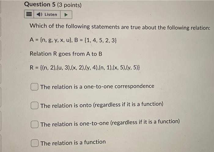 Solved Question 5 (3 points) 4) Listen Which of the | Chegg.com