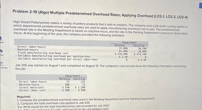Solved Problem 2-19 (Algo) Multiple Predetermined Overhead | Chegg.com