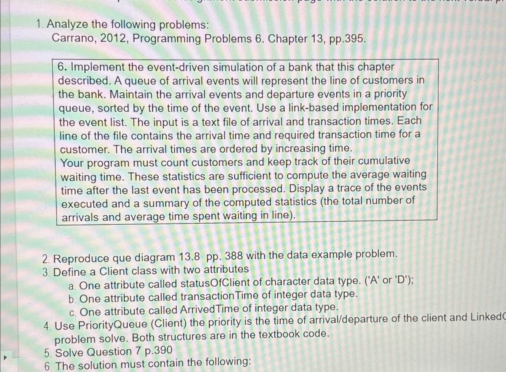 Solved Analyze the following problems:Carrano, 2012, | Chegg.com