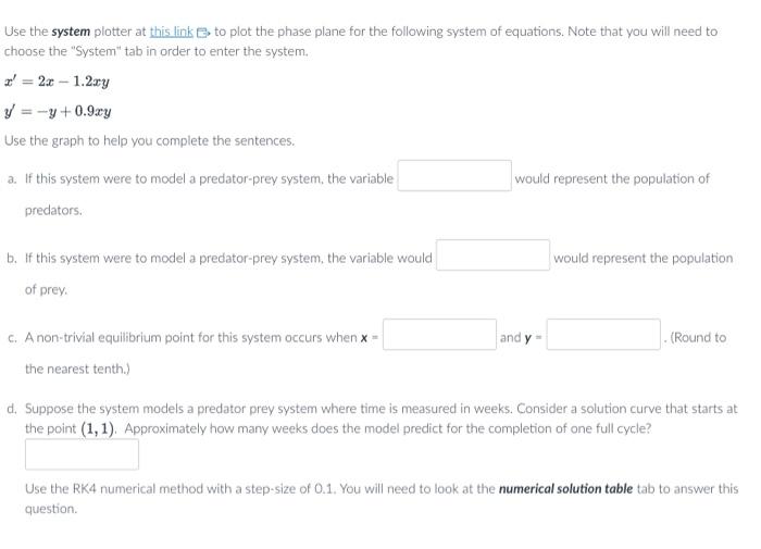 Use the system plotter at this link ⇄, to plot the | Chegg.com