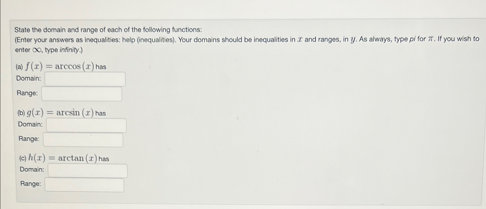 Solved State the domain and range of each of the following | Chegg.com