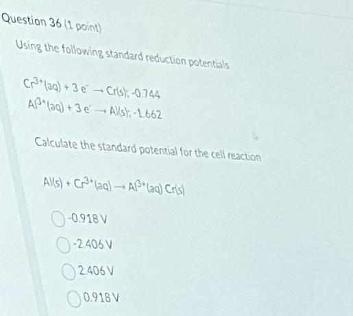Solved Question 36 (1 point) Using the following standard | Chegg.com
