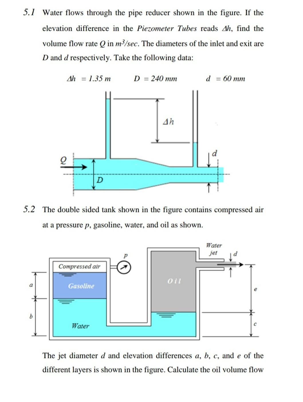 Solved 5.1 Water flows through the pipe reducer shown in the | Chegg.com