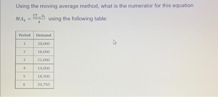 Solved Using the moving average method, what is the | Chegg.com
