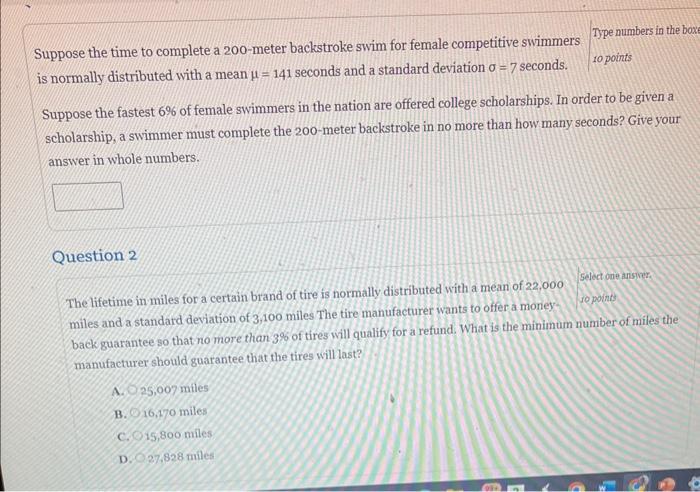 Solved Suppose the time to complete a 200-meter backstroke | Chegg.com