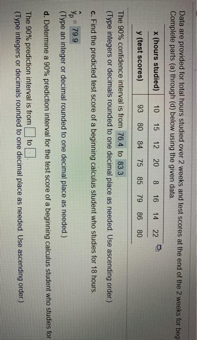 Solved find the 90% prediction interval | Chegg.com