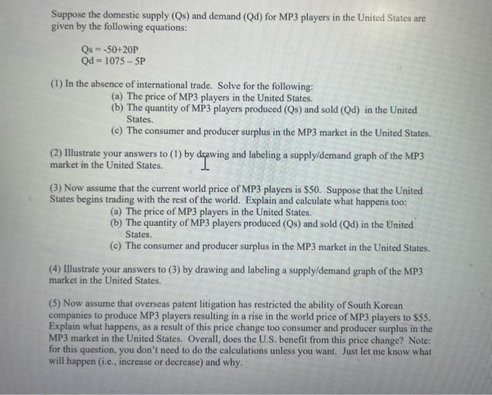 Solved Suppose the domestic supply (Qs) and demand (Qd) for | Chegg.com