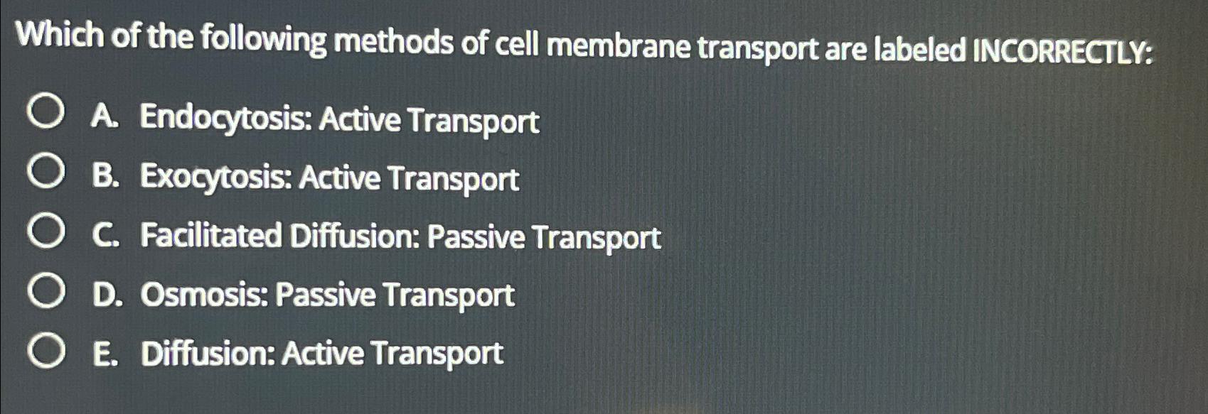 Solved Which of the following methods of cell membrane | Chegg.com