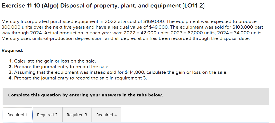 Solved Exercise 11-10 (Algo) ﻿Disposal of property, plant, | Chegg.com