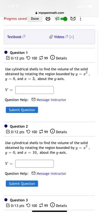 Solved myopenmath.com Progress saved Done 6 vo M Textbook | Chegg.com