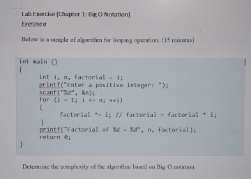 Solved How can I figure out Lab Exercise (Chapter 1: Big O | Chegg.com