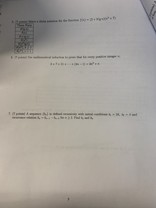 Solved 5. (7 points) Select a theta notation for the | Chegg.com