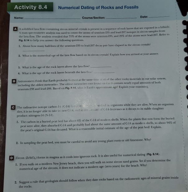 Solved Activity 8.4 Numerical Dating of Rocks and Fossils | Chegg.com