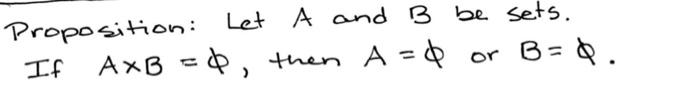 Solved Proposition: Let A and B be sets. If AxB = , then A=0 | Chegg.com