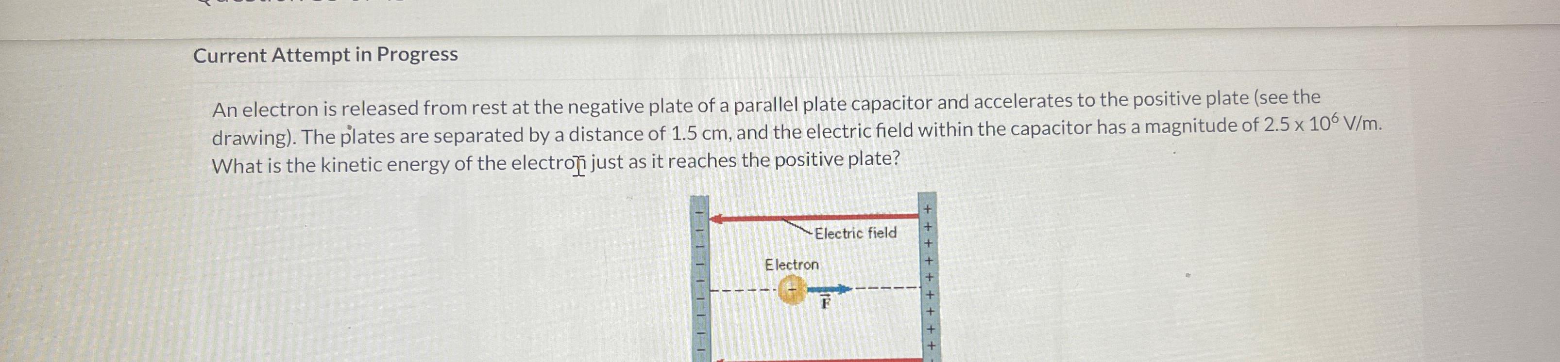 Solved Current Attempt in ProgressAn electron is released | Chegg.com