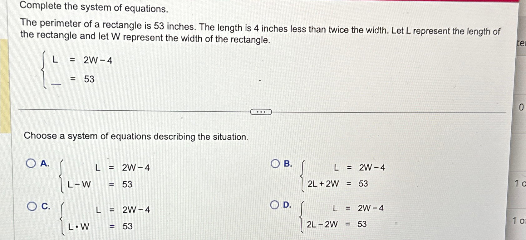 Solved Complete the system of equations.The perimeter of a | Chegg.com