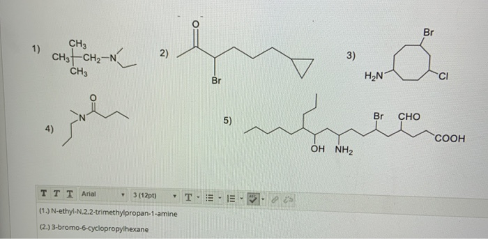 Solved Br 1) CH3 CH3 CH2- CH₂_N CH3 H2N CI solen CHO 5) Br | Chegg.com